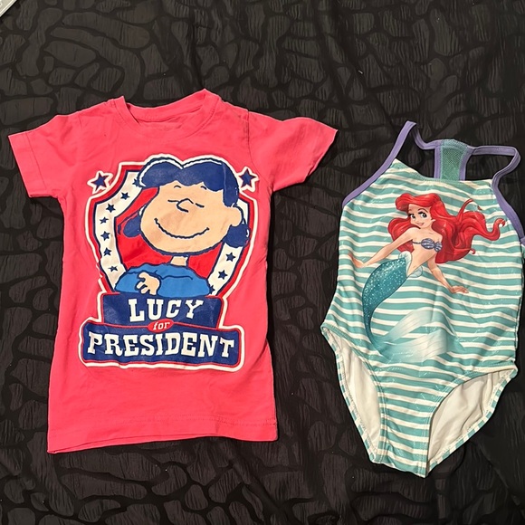 Disney | Swim | Peanuts Pink Tshirt And Little Mermaid Swimsuit Set ...